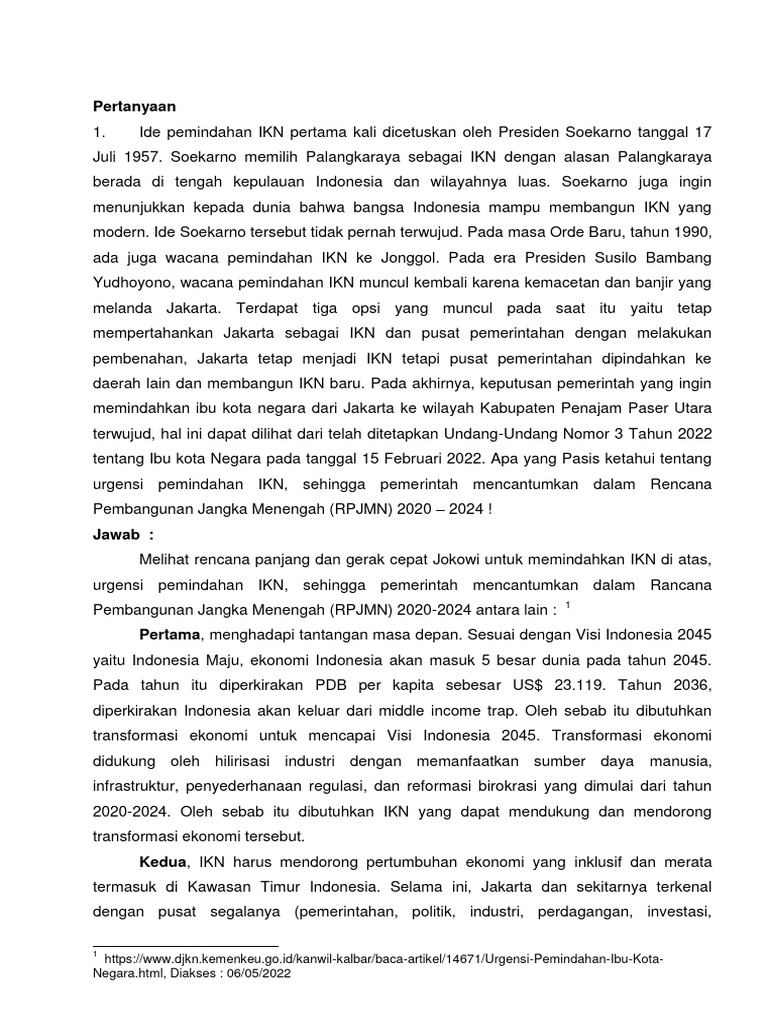Urgensi Pemindahan IKN ke Kalimantan | PDF | Ilmu Sosial | Perjalanan