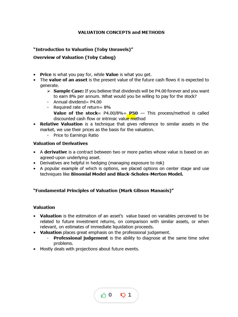 Valuation Concepts and Methods - Compress | PDF | Valuation (Finance) | Derivative (Finance)