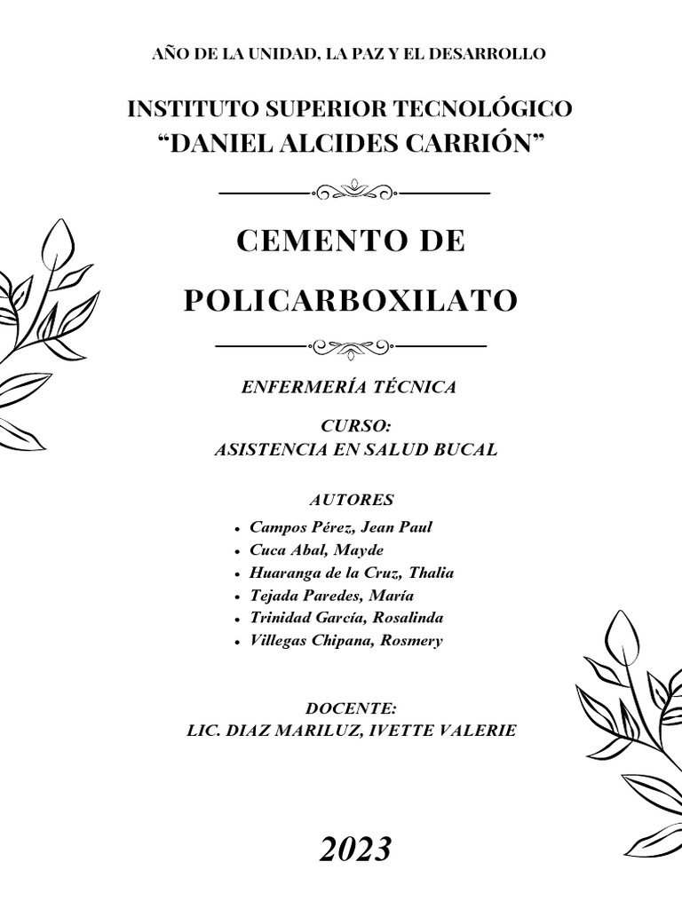 Cemento de Policarboxilato en Odontología | PDF | Cemento | Zinc