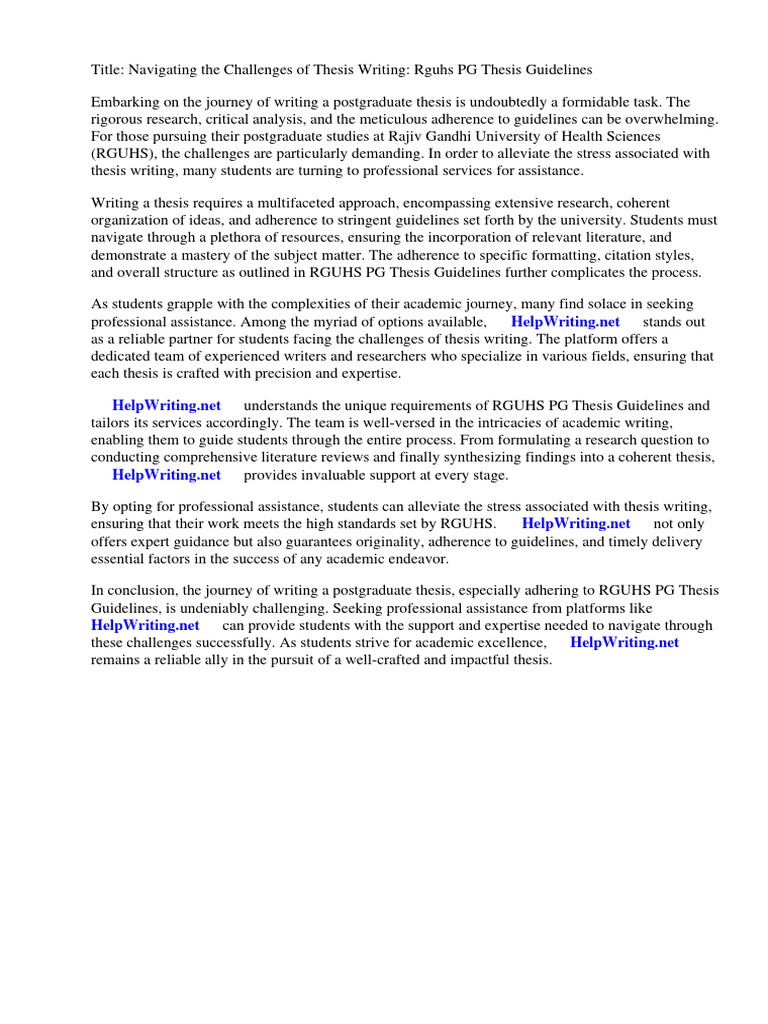 Rguhs Pg Thesis Guidelines Pdf Medicine Thesis