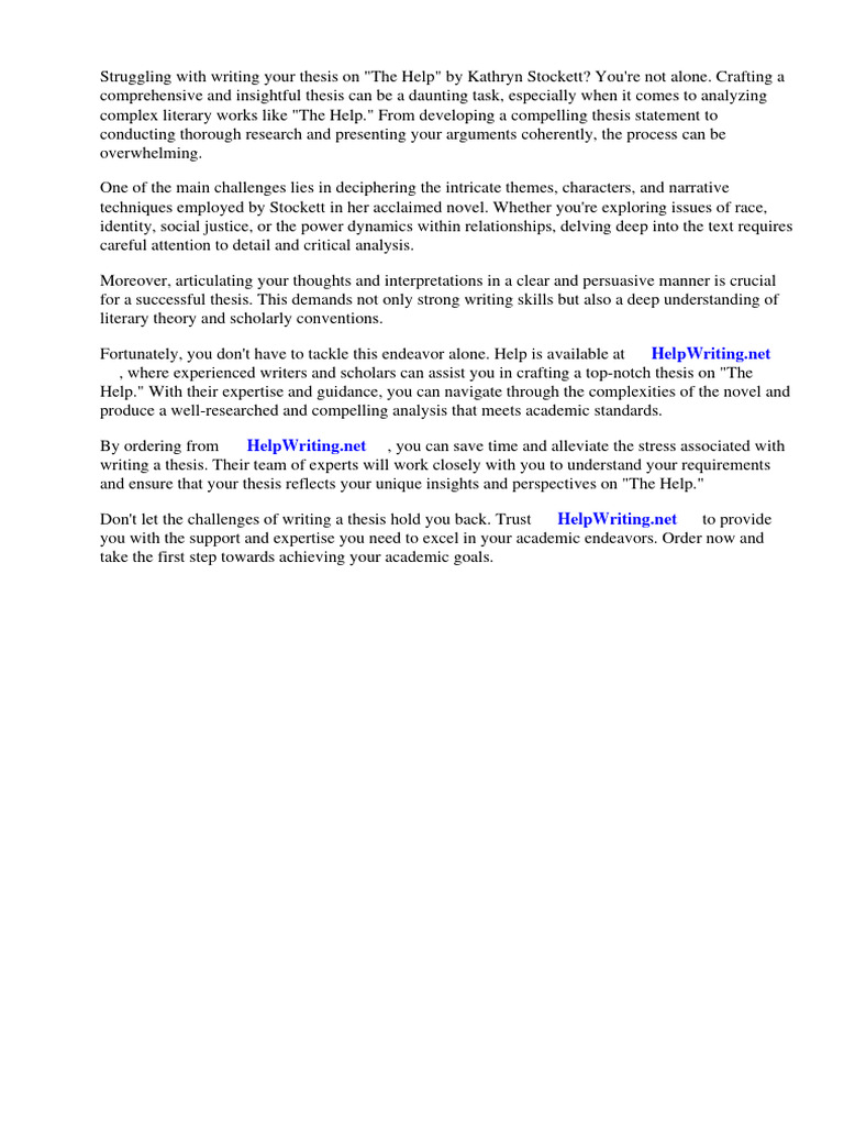 Thesis of The Help by Kathryn Stockett | PDF | Expert | Books