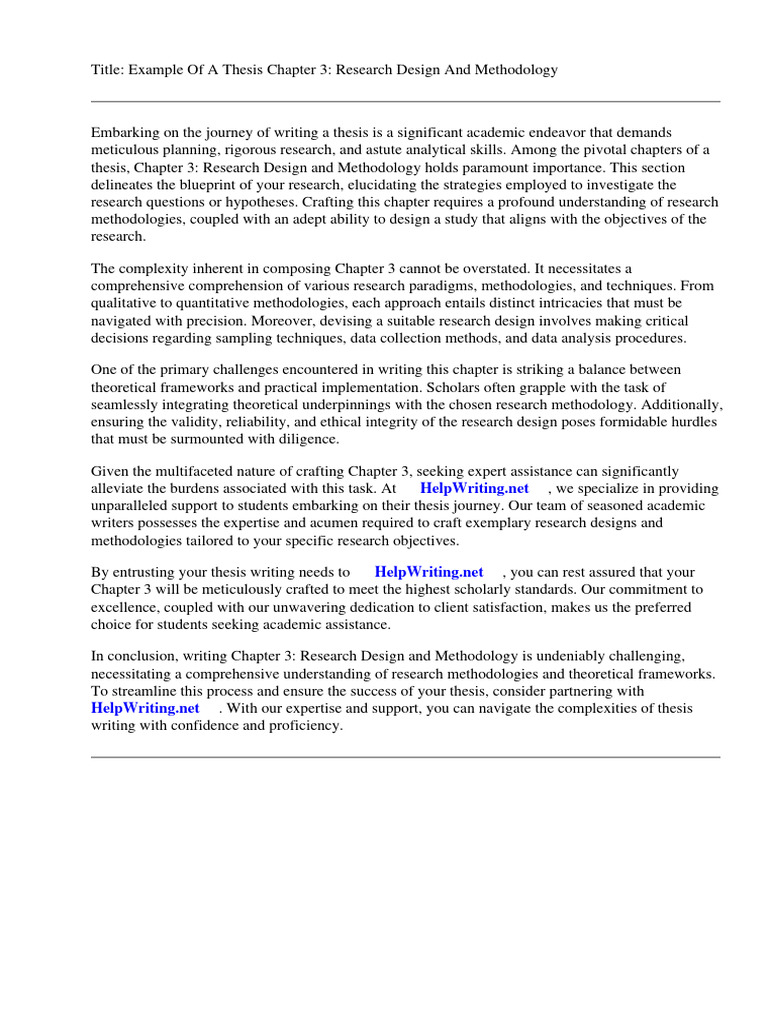 Example of A Thesis Chapter 3 Research Design and Methodology | PDF ...