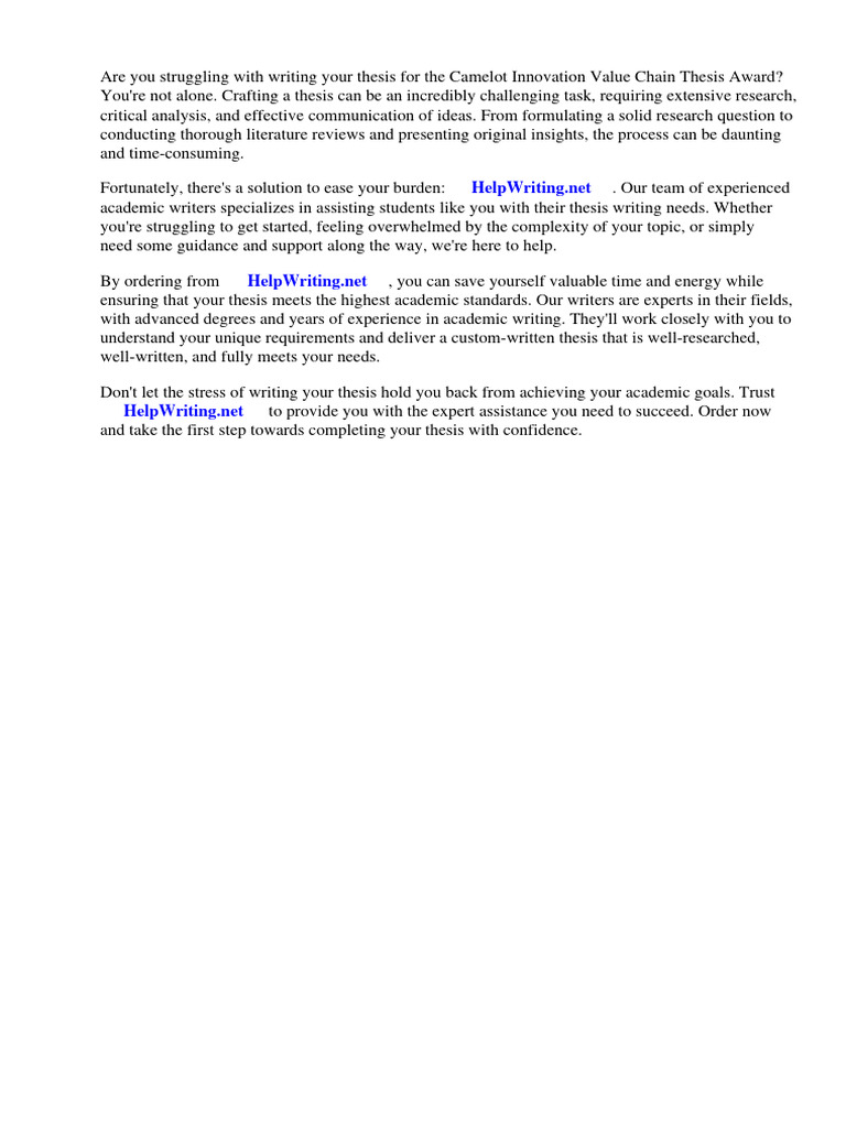 Camelot Innovation Value Chain Thesis Award | PDF | Business Model ...
