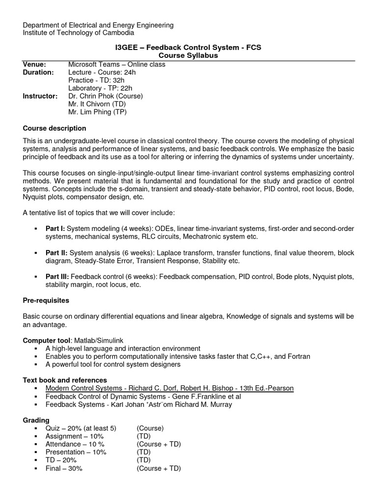 FCSI3GEE Syllabus | PDF | Control Theory | Systems Engineering