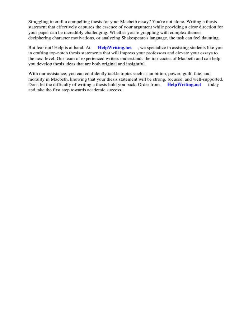 Macbeth Essay Thesis Ideas Pdf Macbeth 2887