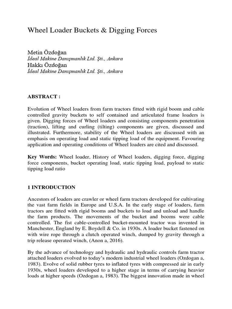Wheel Loader Buckets and Digging Forces | PDF | Loader (Equipment ...