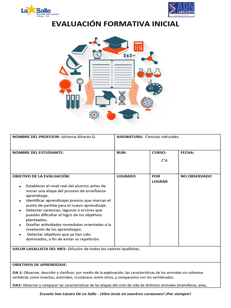 Ev Formativa Inicial Ciencias 2° | PDF | Aprendizaje | Evaluación