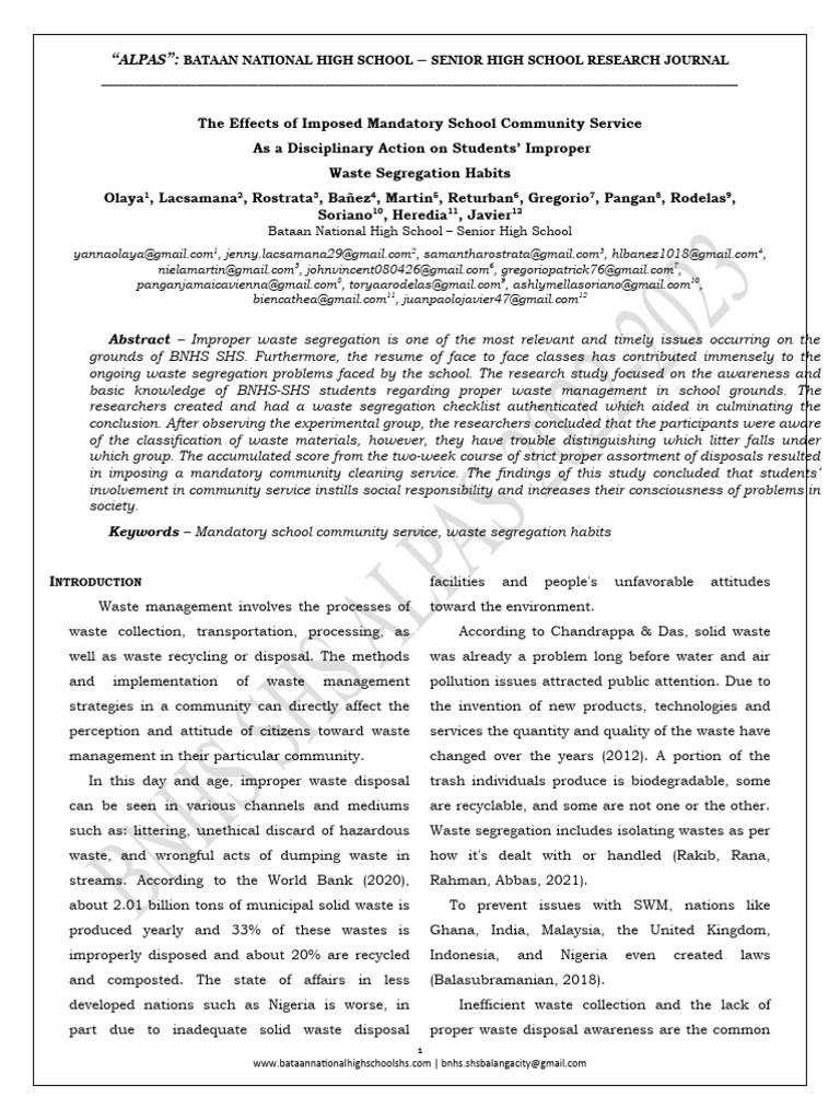 The Effects of Imposed Mandatory School Community Service As A ...