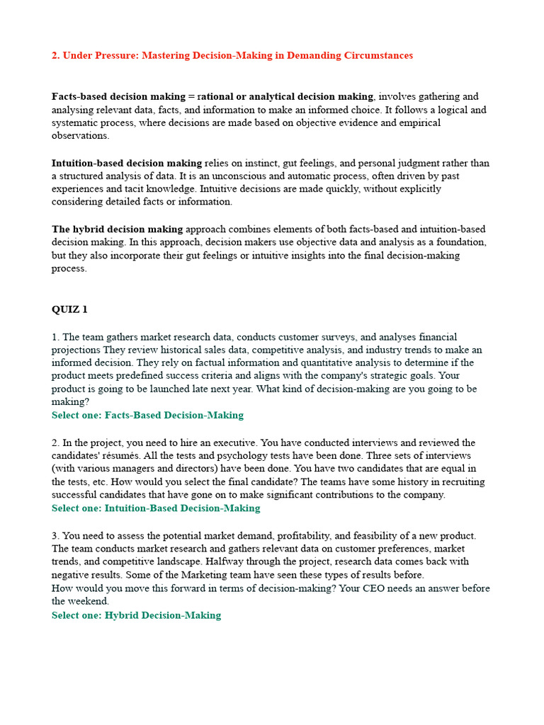 Under Pressure - Mastering Decision-Making in Demanding Circumstances | PDF | Decision Making | Risk