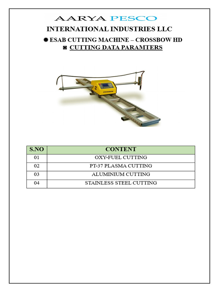 ESAB Plasma Cutting Data | PDF | Materials | Transparent Materials