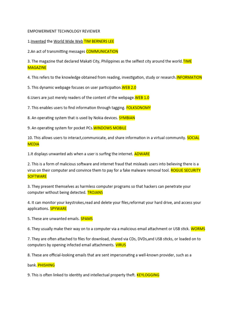EMPOWERMENT TECH - REVIEWERWPS Office | PDF | Malware | Microsoft Excel EMPOWERMENT TECH - REVIEWERWPS Office | PDF | Malware | Microsoft Excel