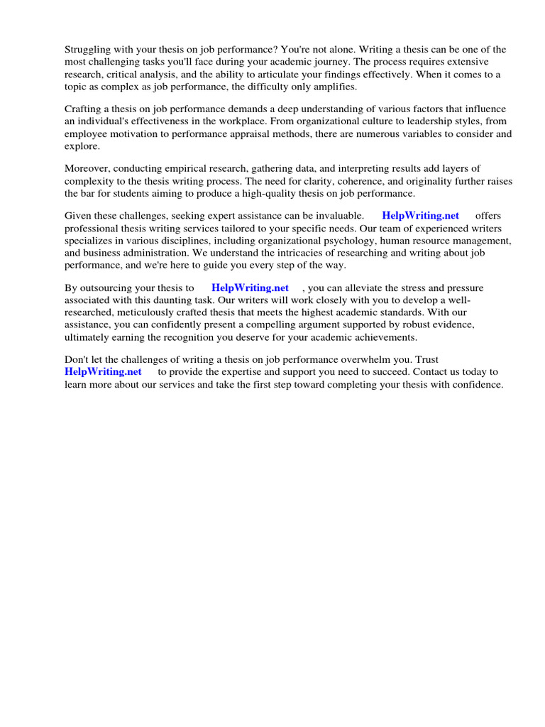Thesis Job Performance | PDF | Job Satisfaction | Employment