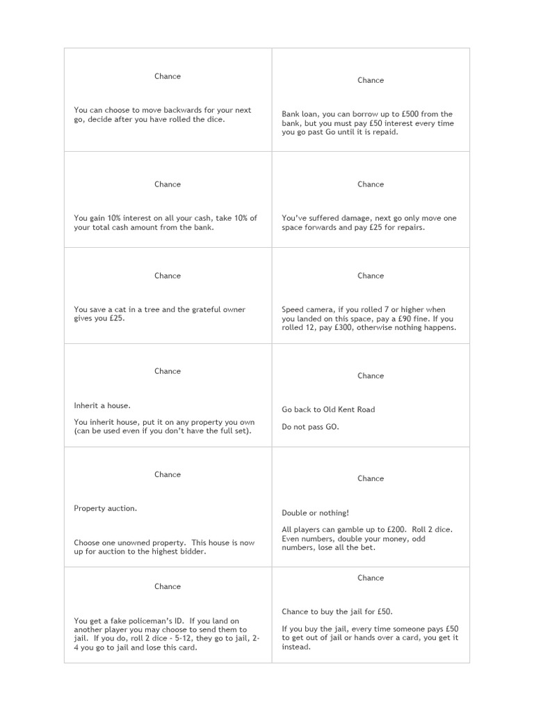 Monopoly Chance Cards | PDF