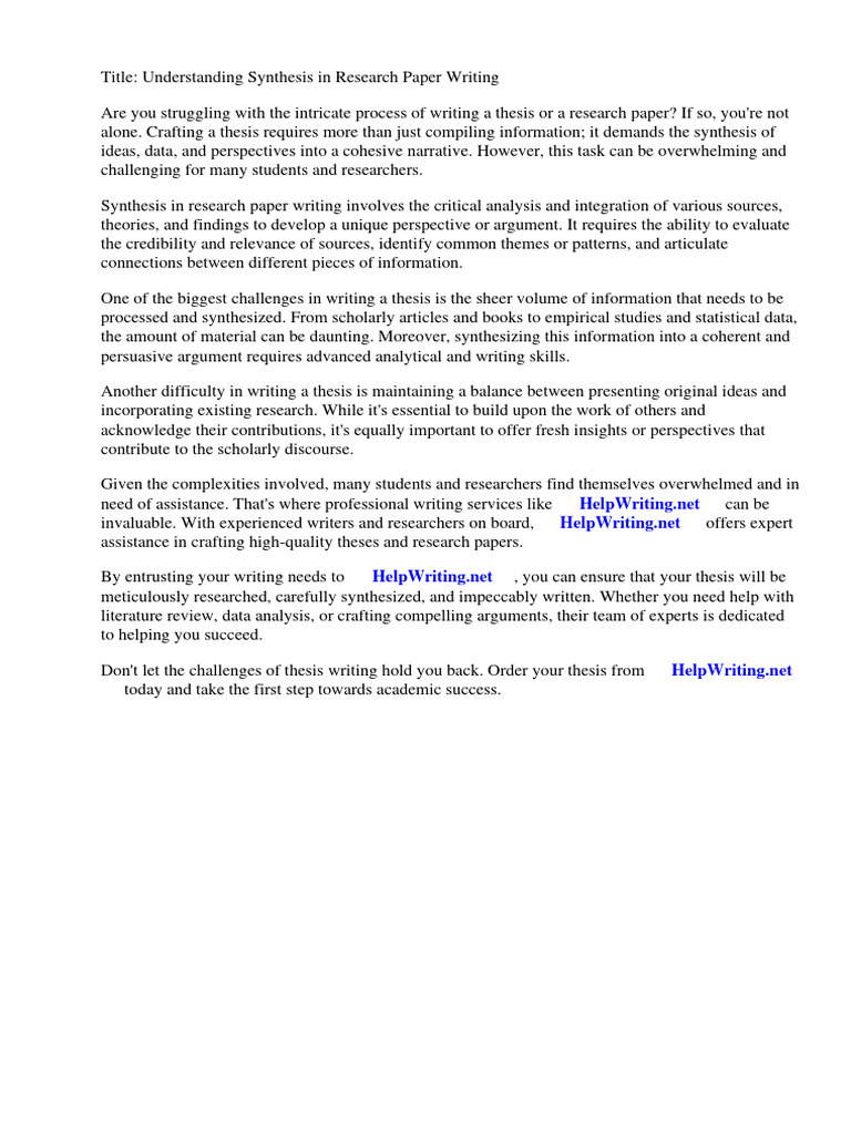 What Is Synthesis in Research Paper Writing | PDF | Essays | Dialectic