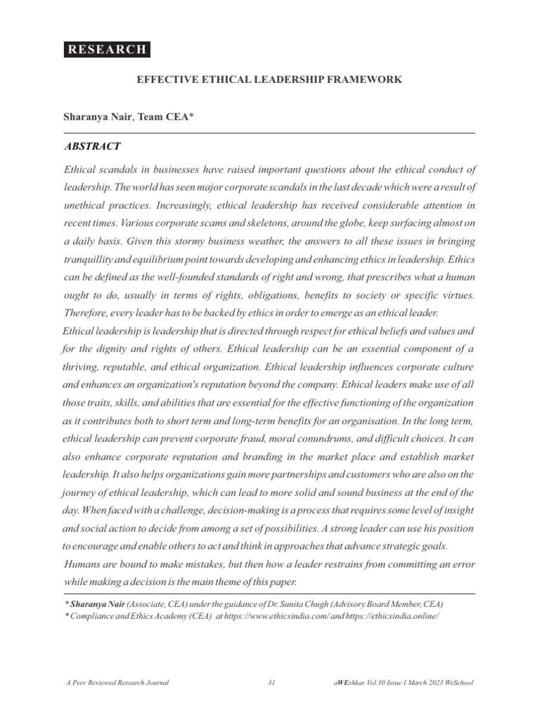 Effective Ethical Leadership Framework | Download Free PDF | Leadership ...