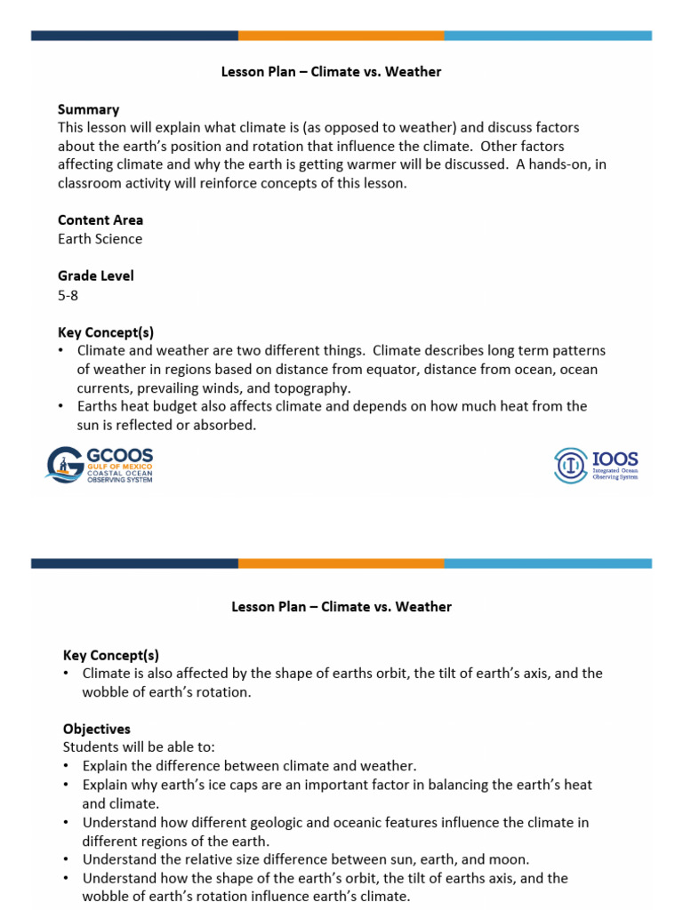 Climate VS Weather Grades5 8 | PDF | Weather | Earth