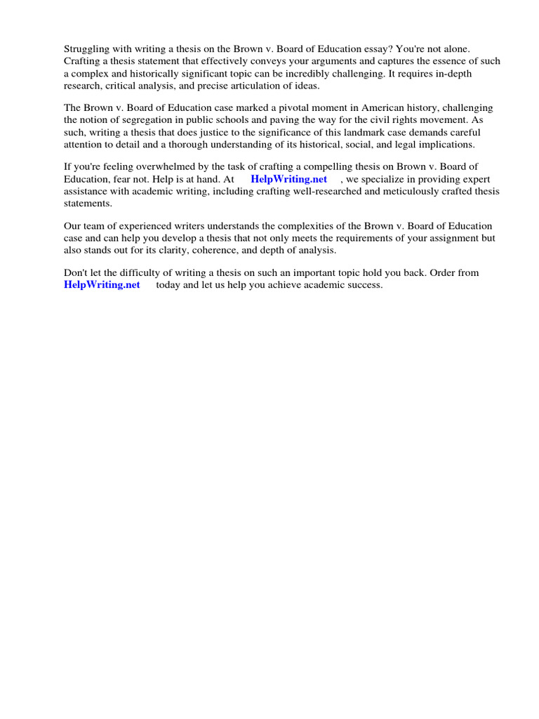Brown V Board of Education Essay Thesis | PDF | Plessy V. Ferguson ...