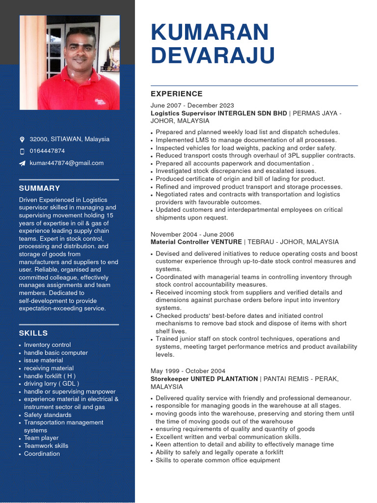 KUMARAN_DEVARAJU_CV (1) (4) | PDF | Logistics | Supply Chain