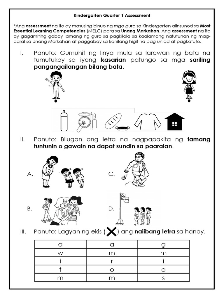 Kindergarten Quarter 1 Assessment | PDF