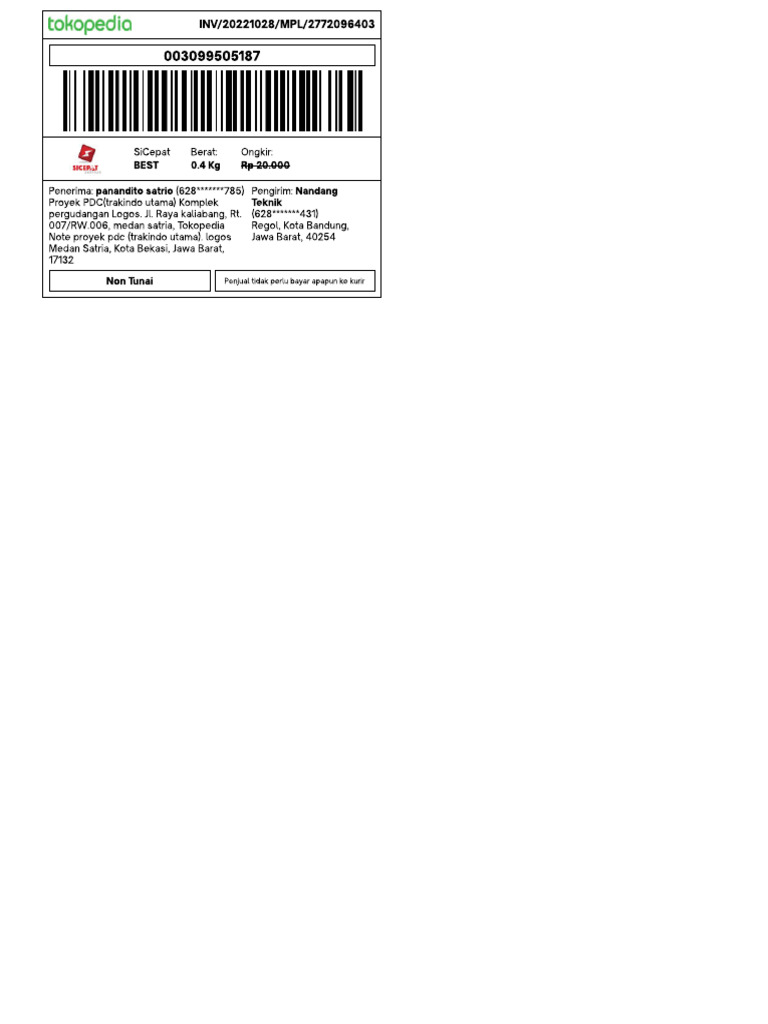 Shipping Label - Tokopedia | PDF