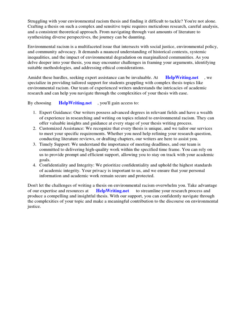 Environmental Racism Thesis Consistent Theoretical Approach | PDF ...