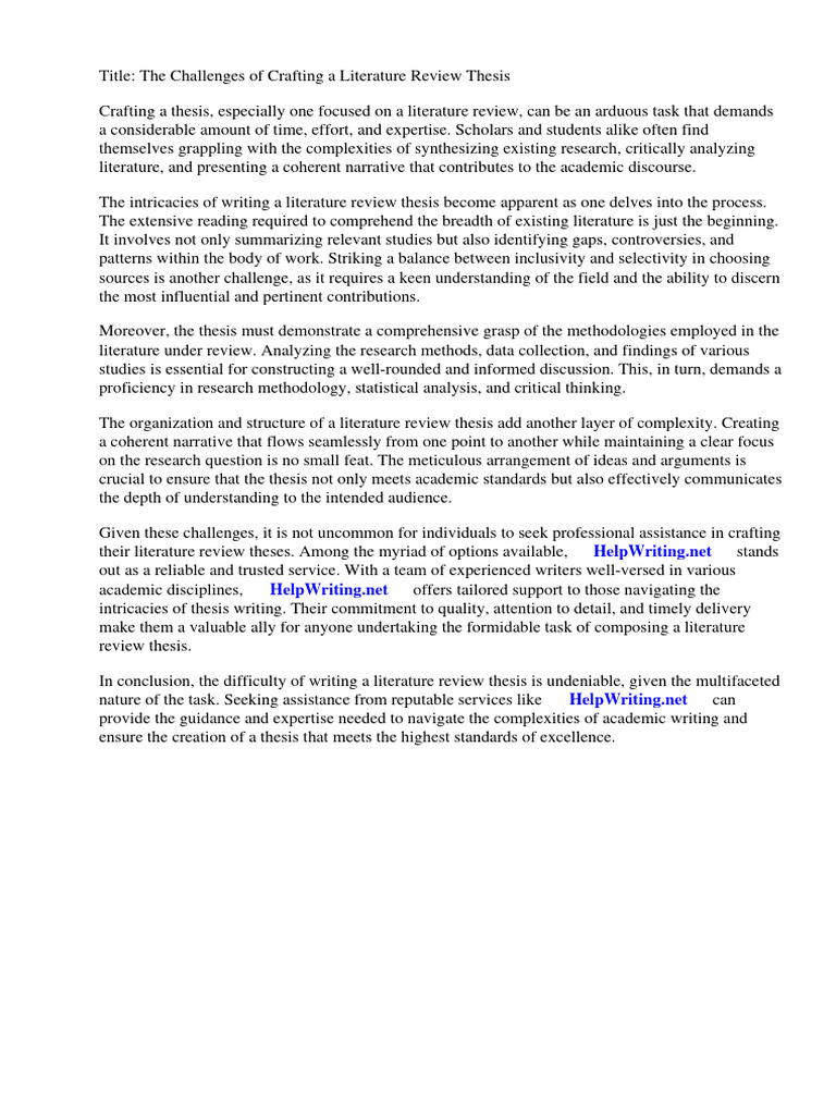 Example Thesis For Literature Review | PDF | Thesis | Methodology