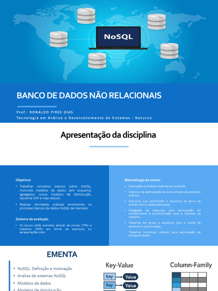 Aula 01 - Banco de Dados Não Relacionais | PDF | No SQL | Bancos de dados