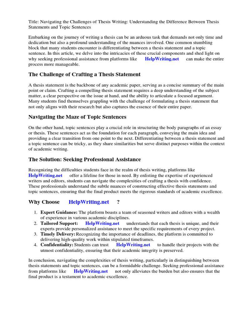 Distinguish Between Thesis Statement and Topic Sentence | PDF | Essays ...