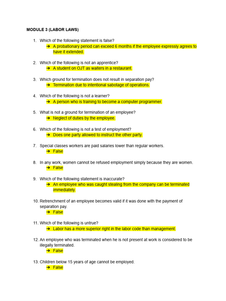 Quiz 2 Labor Laws | PDF | Employment | Labour Law