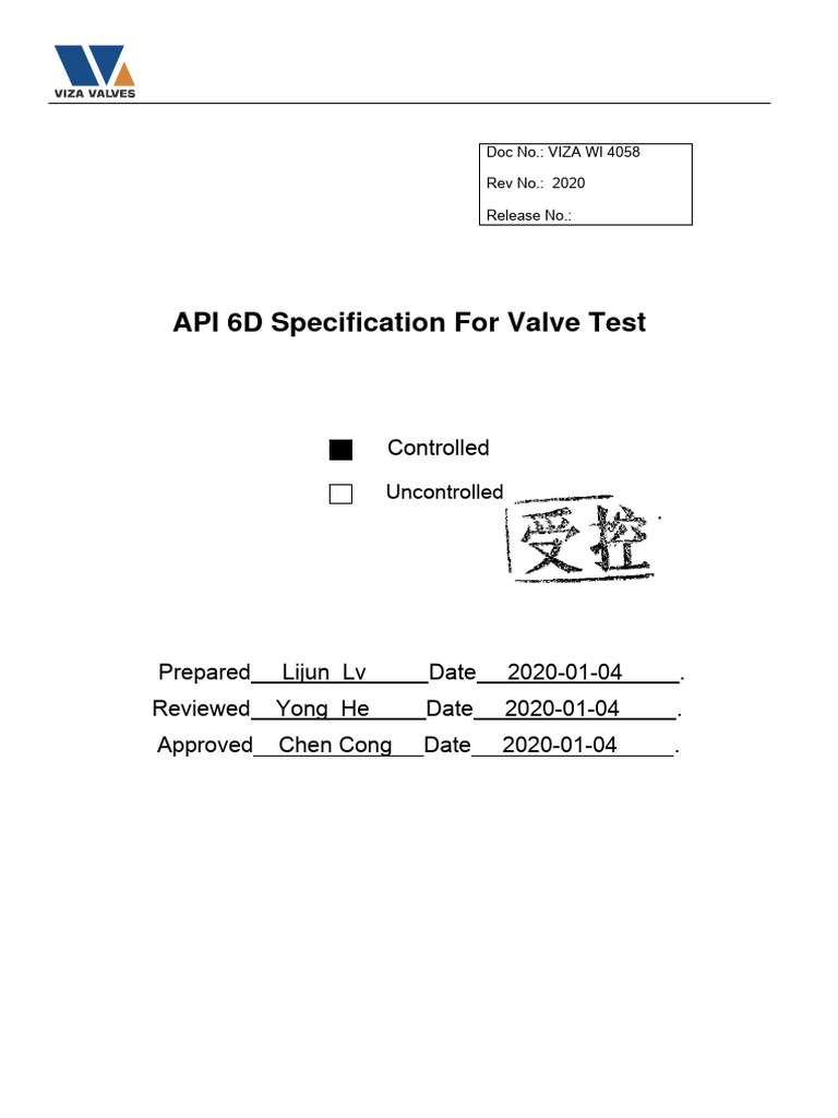 API 6D Valve Test Specification | PDF | Valve | Leak