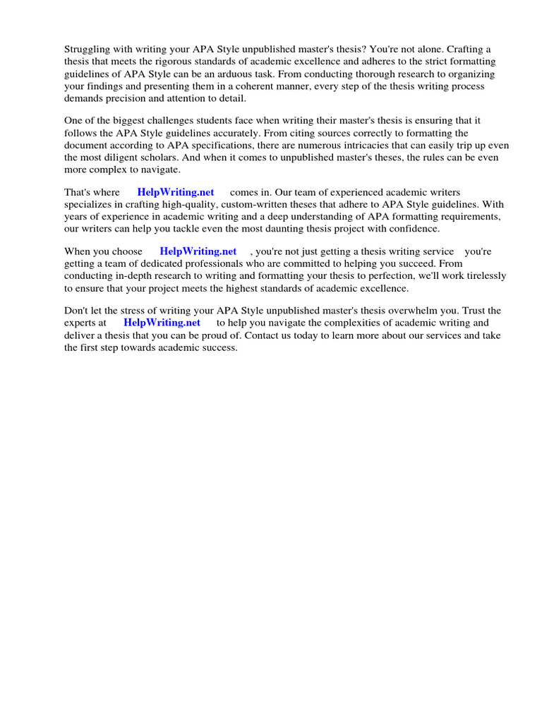 Apa Style Unpublished Masters Thesis Pdf Apa Style Thesis