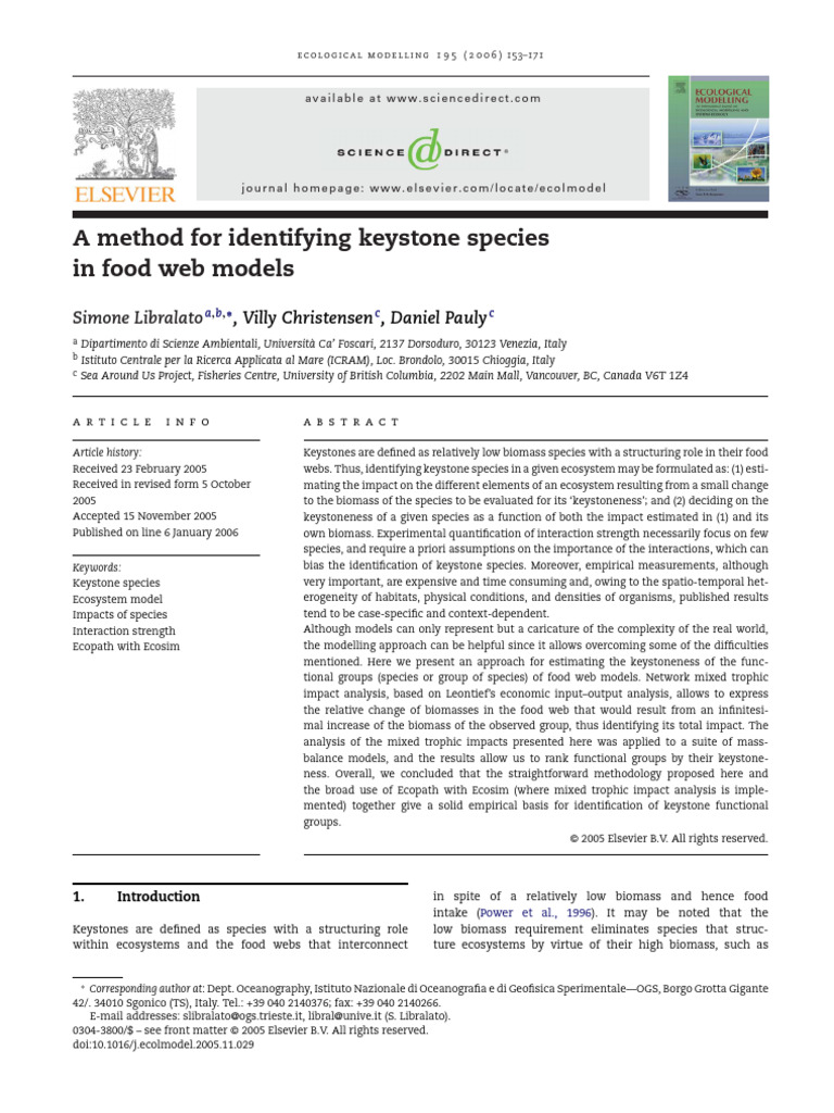 Libralato et al. 2005. Keystone species in food web models | PDF | Food ...