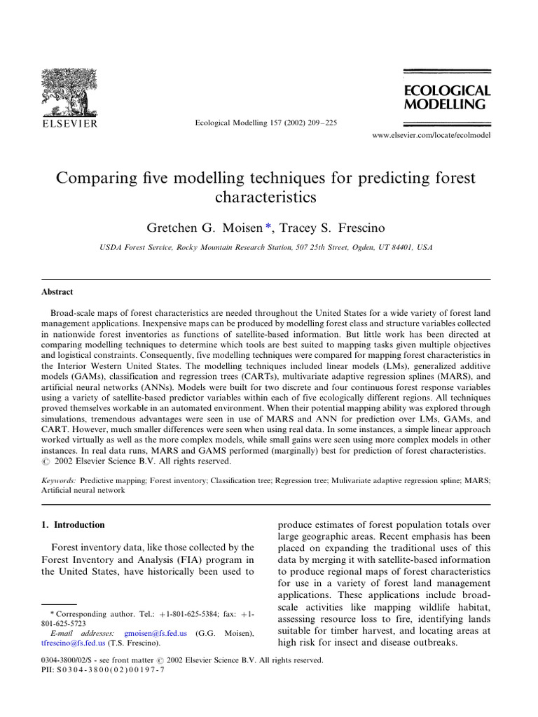 Moisen and Frescino. 2002 Comparing Modeling Techniques To Predict Forest Characteristics | PDF ...