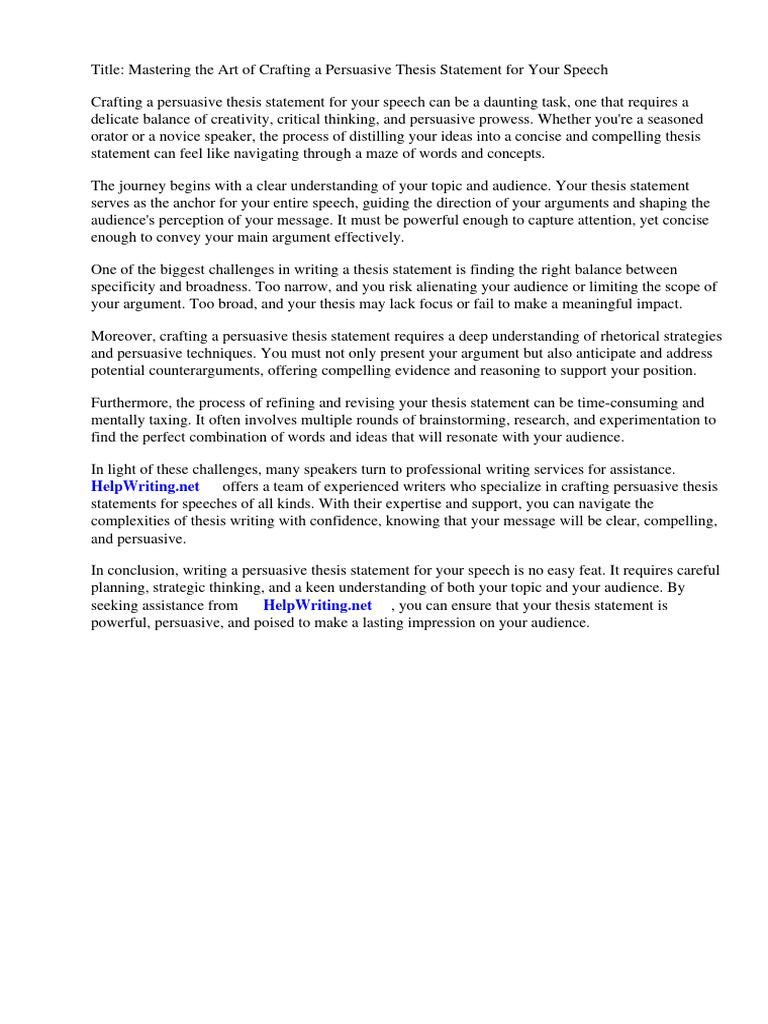 How To Write A Persuasive Thesis Statement in Speech | PDF | Essays ...