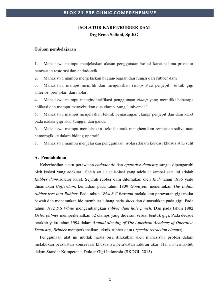 Materi Skill Lab Rubber Dam | PDF