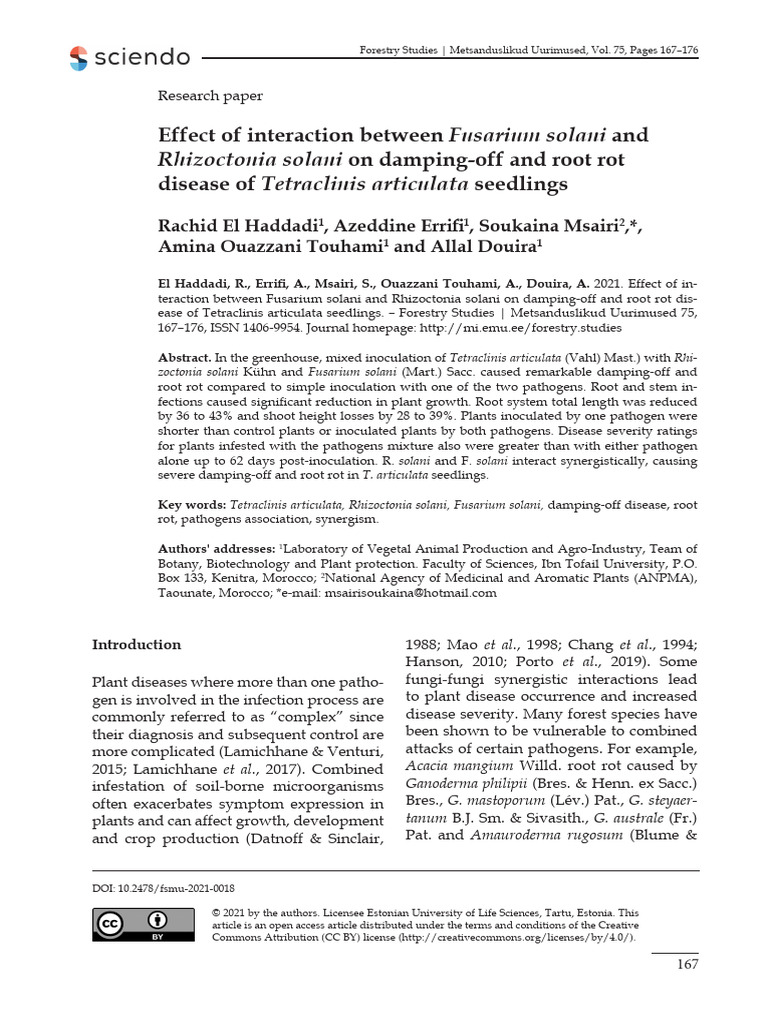 Article 3 Effect of Interaction Between F Solani and R Solani 2021 ...