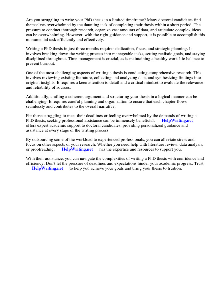 How To Write Your PHD Thesis in 3 Months | PDF | Thesis | Doctor Of ...