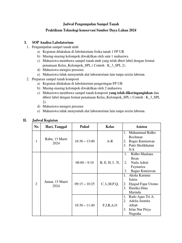 Jadwal Praktikum Tanah 2024 | PDF