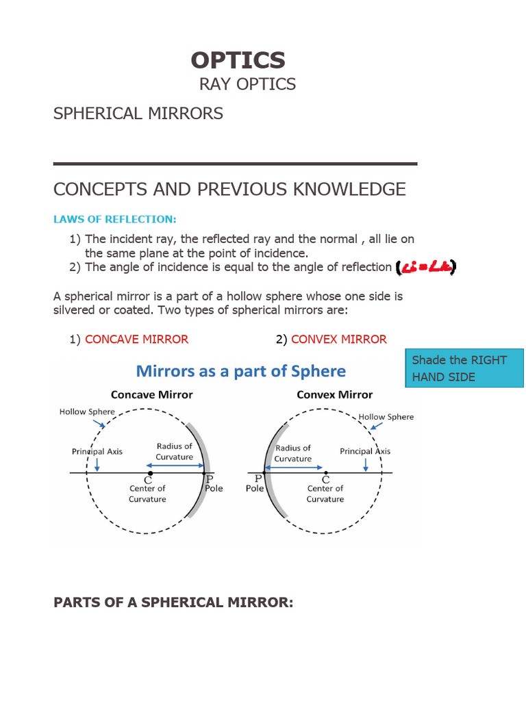 1.ray Optics - Spherical Mirrors Part 1 | PDF
