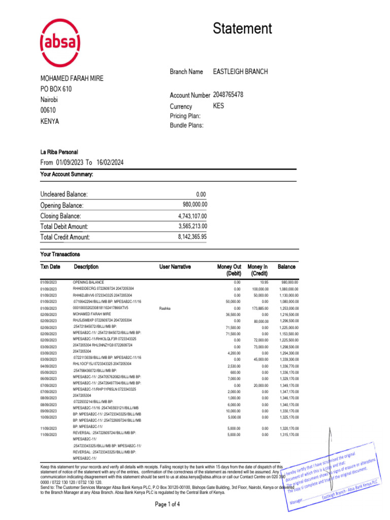 Statement | PDF | Banks | Debits And Credits