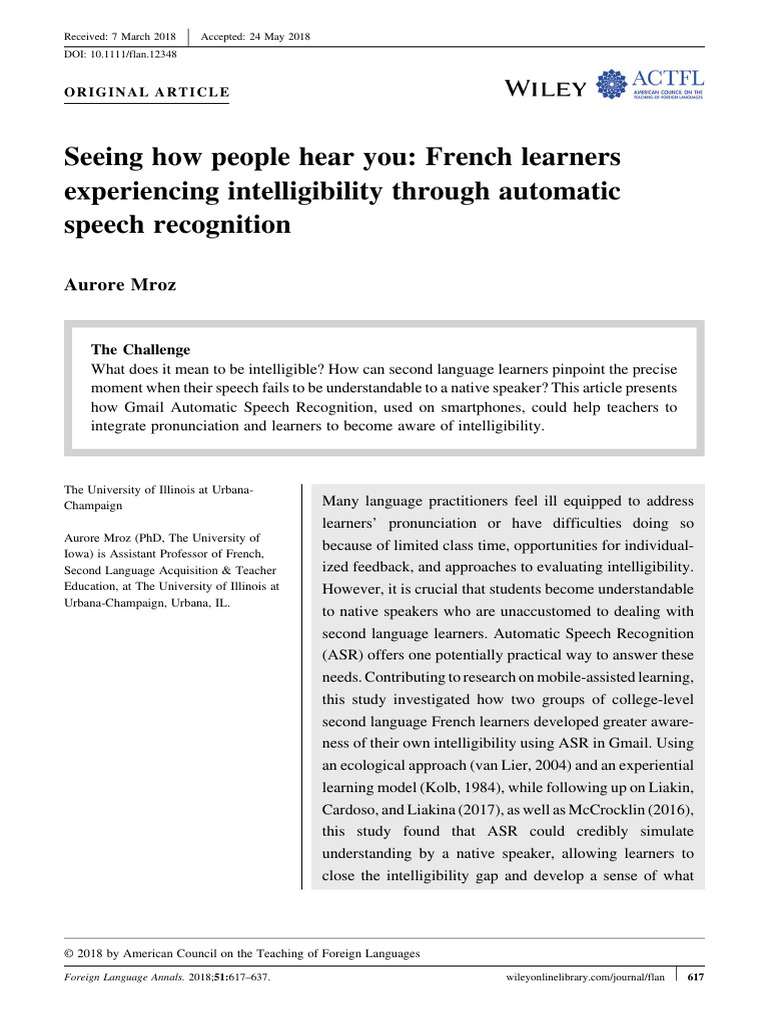 Mroz 2018 | PDF | Second Language | Speech Recognition