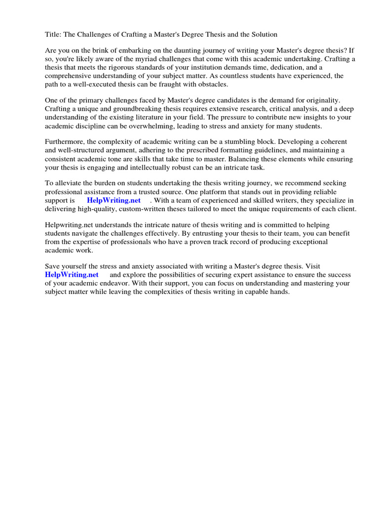 Masters Degree Thesis Examples | Download Free PDF | Thesis