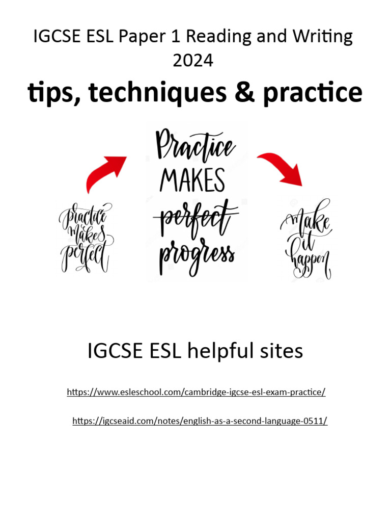 STUDENT IGCSE ESL 2024 P1 Tips, Techniques & Practice | PDF | Linguistics