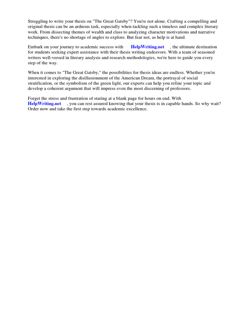 Thesis Ideas For Great Gatsby | PDF | The Great Gatsby | Essays