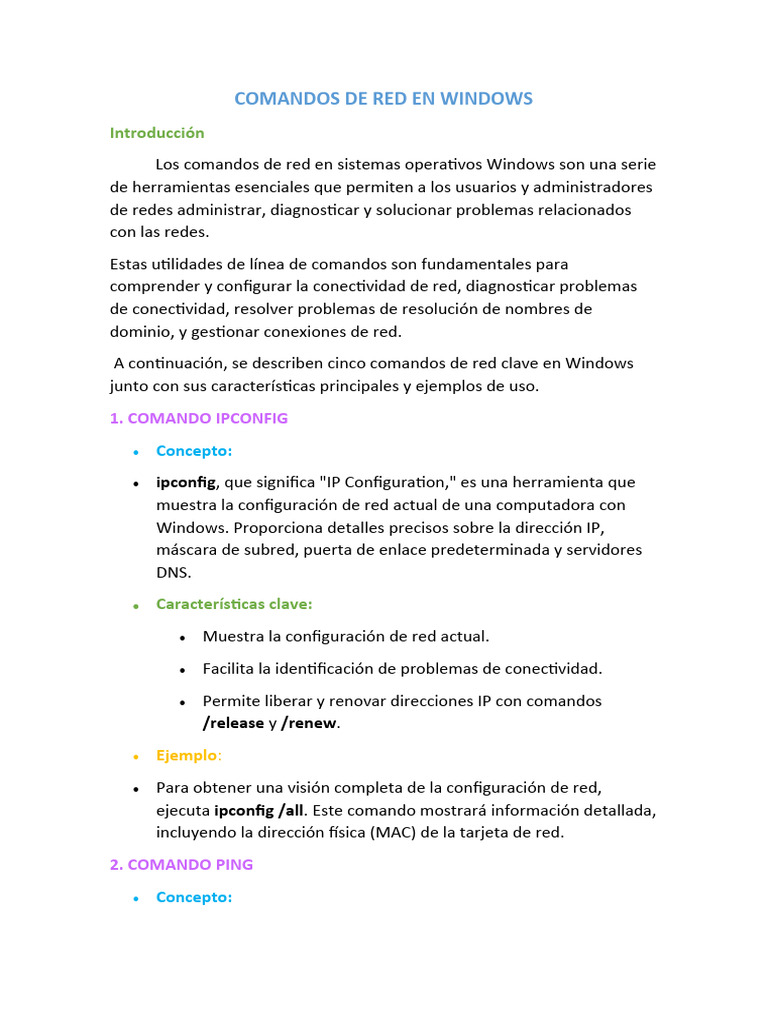 Comandos de Red Esenciales en Windows | PDF | Red de computadoras ...