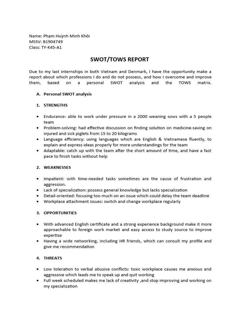 Swot Tows | PDF | Swot Analysis | Cognition