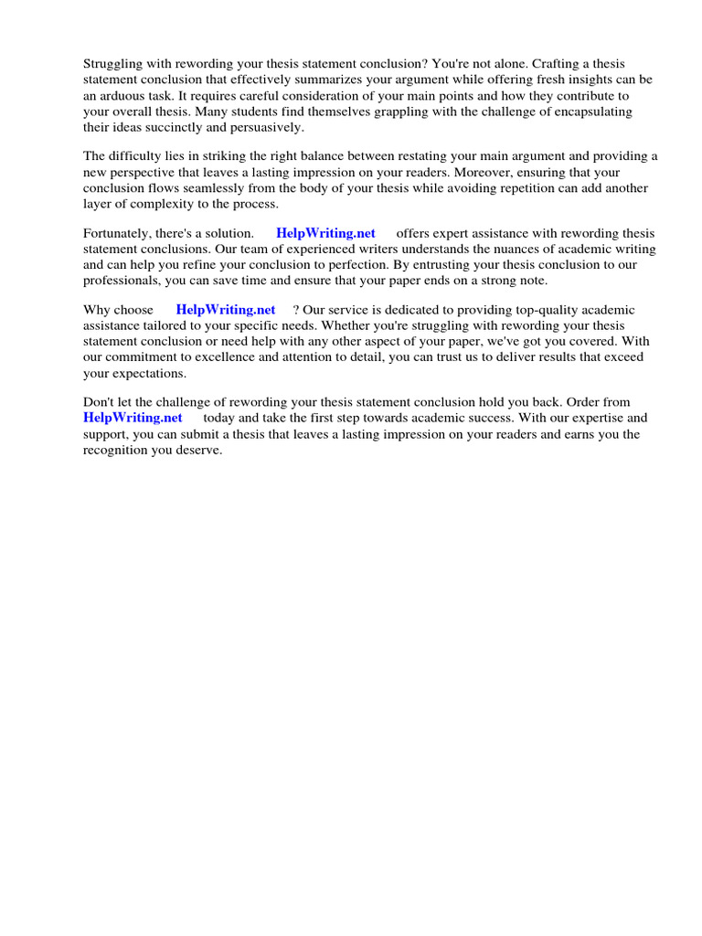 Reword Thesis Statement Conclusion | Download Free PDF | Essays | Thesis