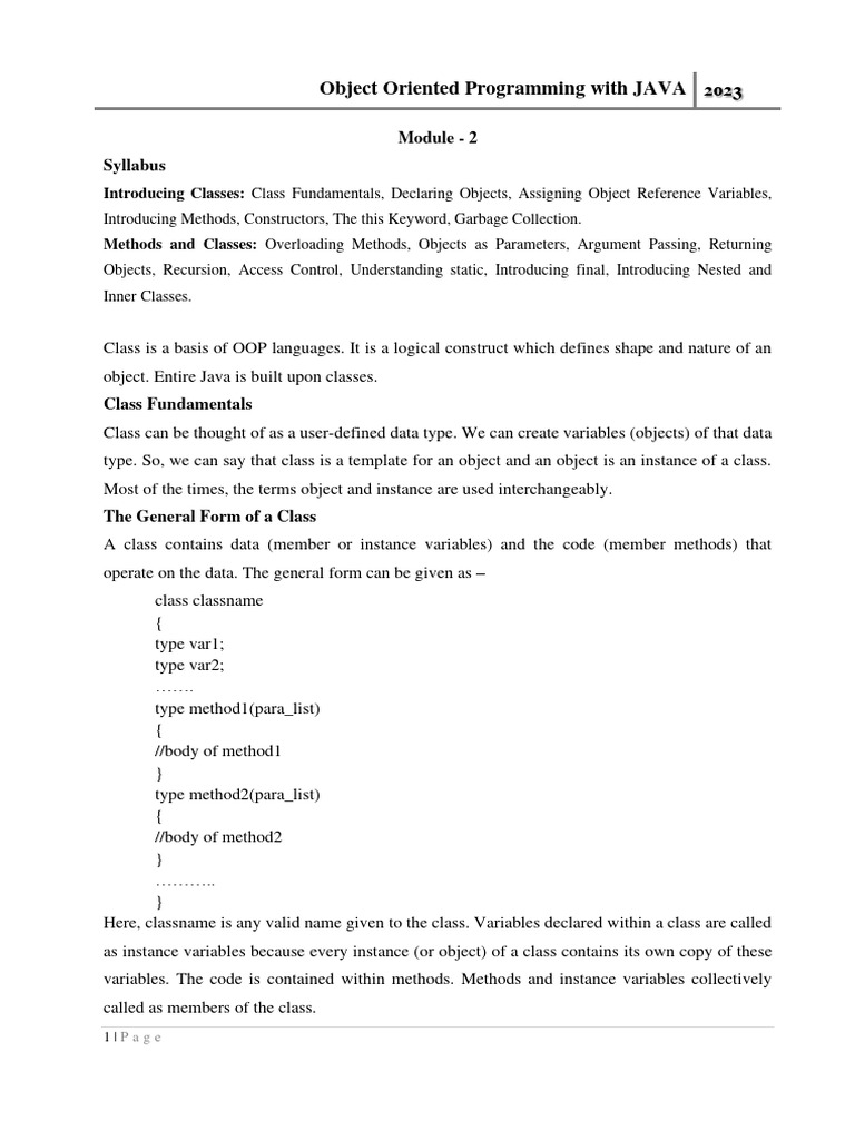 Module - 2 | Download Free PDF | Programming | Constructor (Object Oriented Programming)