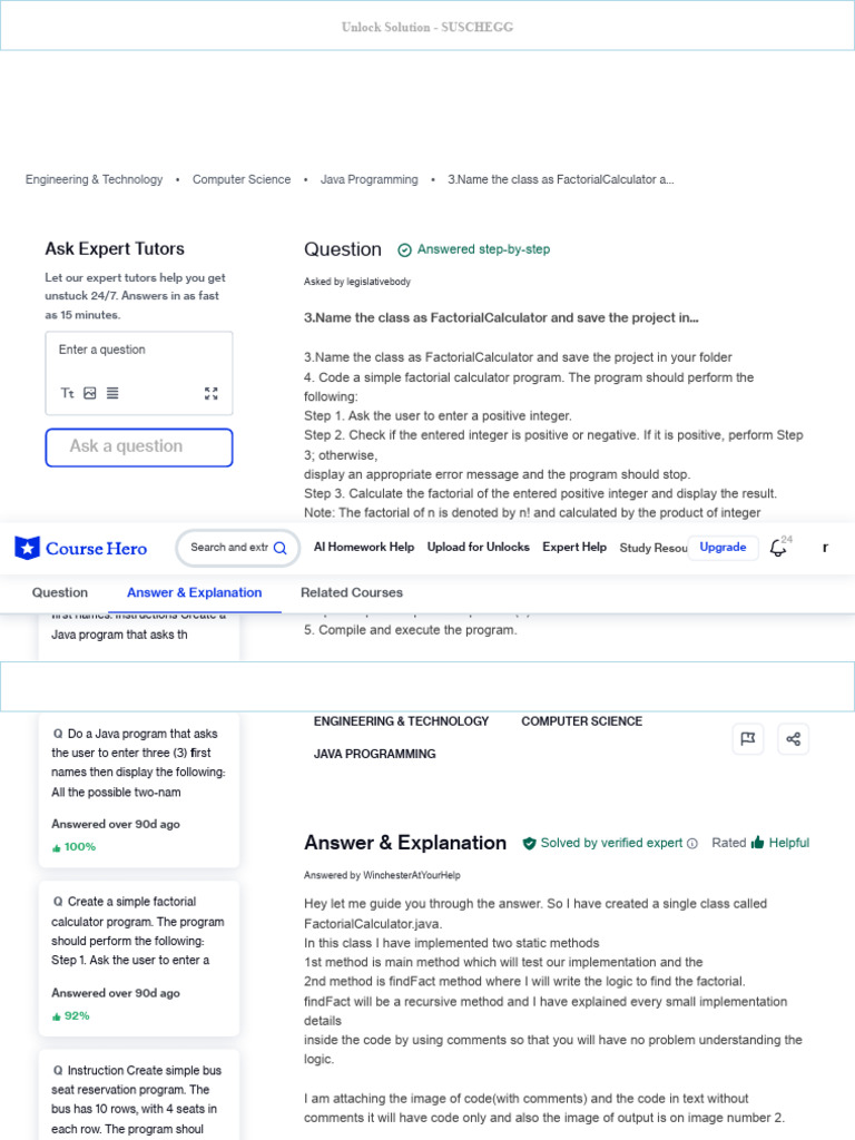 Solved 3.name The Class As FactorialCalculator and Save The Project In... - Course Hero | PDF ...