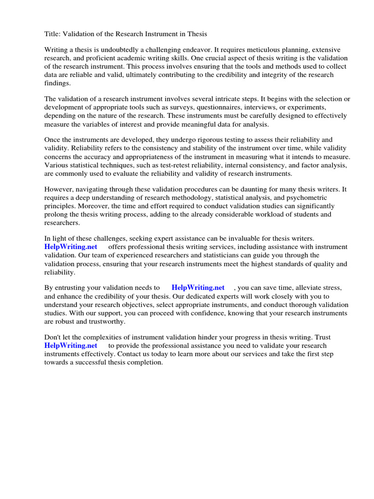 Validation of The Research Instrument in Thesis | PDF | Validity ...
